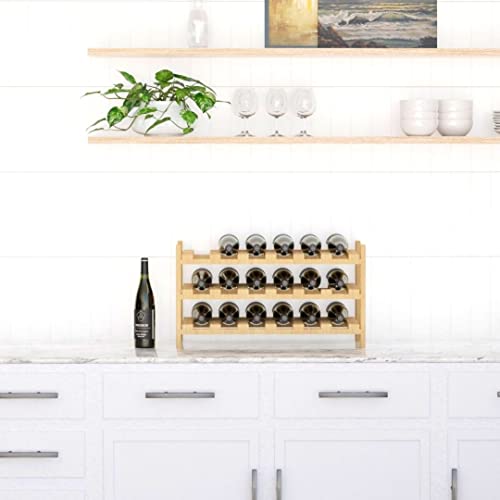 Wine Racks America Living Series Stackable Wine Rack - Durable and Modular Wine Storage System, Pine Unstained - Holds 18 Bottles