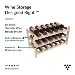 Wine Racks America Living Series Stackable Wine Rack - Durable and Modular Wine Storage System, Pine Unstained - Holds 18 Bottles