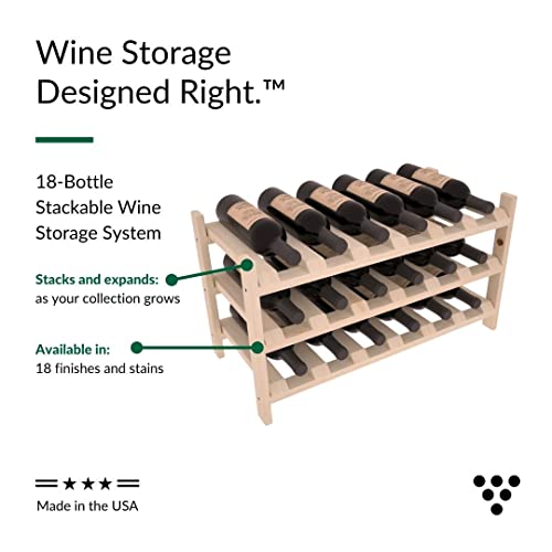 Wine Racks America Living Series Stackable Wine Rack - Durable and Modular Wine Storage System, Pine Unstained - Holds 18 Bottles