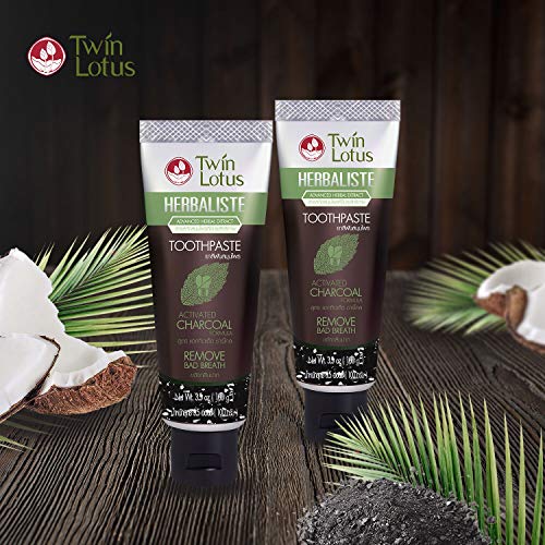 Twin Lotus Activated Charcoal Toothpaste - Teeth Whitening Herbal , Fluoride Free & No SLS For Sensitive Teeth, Coconut Charcoal Toothpaste Remove Plaque Freshen Breath