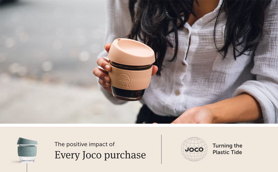 JOCO Cup 12oz - Eco-innovative Borosilicate Glass Reusable Classic Cup - Travel Mug with Silicone Lid Compatible Roll Straw (Black)