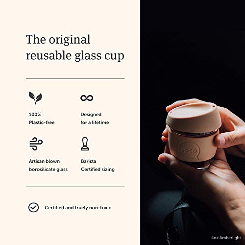 JOCO Cup 12oz - Eco-innovative Borosilicate Glass Reusable Classic Cup - Travel Mug with Silicone Lid Compatible Roll Straw (Black)