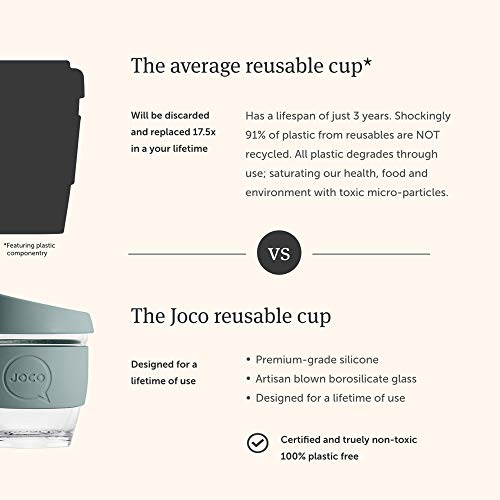 JOCO Cup 12oz - Eco-innovative Borosilicate Glass Reusable Classic Cup - Travel Mug with Silicone Lid Compatible Roll Straw (Black)