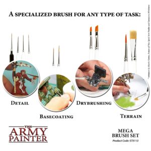 The Army Painter Mega Brush Set - Miniature Small Paint Brush Set with 10 Acrylic Paint Brushes - Kolinsky Masterclass Sable Hair Model & Fine Detail Paintbrush for Watercolor Oil Painting Miniatures