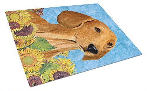 Caroline's Treasures SS4120LCB Dachshund in Summer Flowers Glass Cutting Board Large Decorative Tempered Glass Kitchen Cutting and Serving Board Large Size Chopping Board