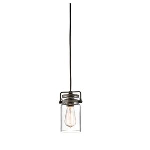 kichler brinley 7.75" kitchen pendant in olde bronze®, mini farmhouse pendant with clear glass, (7.75" h x 4.75" w), 42878oz, 1-light