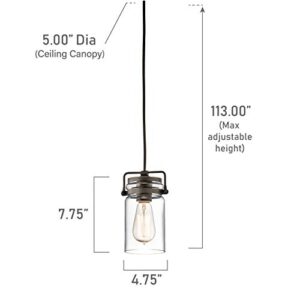 Kichler Brinley 7.75" Kitchen Pendant in Olde Bronze®, Mini Farmhouse Pendant with Clear Glass, (7.75" H x 4.75" W), 42878OZ, 1-Light