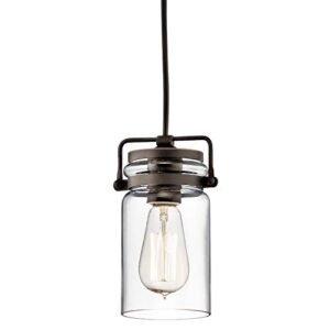 Kichler Brinley 7.75" Kitchen Pendant in Olde Bronze®, Mini Farmhouse Pendant with Clear Glass, (7.75" H x 4.75" W), 42878OZ, 1-Light