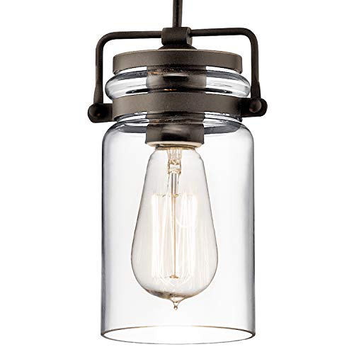 Kichler Brinley 7.75" Kitchen Pendant in Olde Bronze®, Mini Farmhouse Pendant with Clear Glass, (7.75" H x 4.75" W), 42878OZ, 1-Light