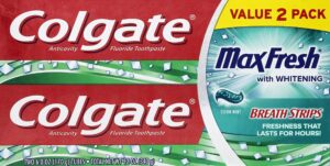 colgate maxfresh clean mint toothpaste with mini breath strips, 6 oz, (2 tubes)