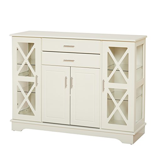 Target Marketing Systems Kendall Dining Buffet Cabinet with Storage, Modern 2-Drawer Kitchen Sideboard Doors, and 2 Adjustable Glass Shelves, 47.25" Inch, Antique White