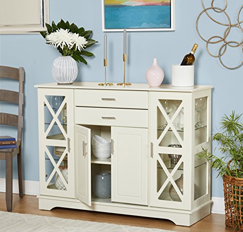 Target Marketing Systems Kendall Dining Buffet Cabinet with Storage, Modern 2-Drawer Kitchen Sideboard Doors, and 2 Adjustable Glass Shelves, 47.25" Inch, Antique White