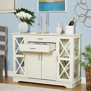 Target Marketing Systems Kendall Dining Buffet Cabinet with Storage, Modern 2-Drawer Kitchen Sideboard Doors, and 2 Adjustable Glass Shelves, 47.25" Inch, Antique White