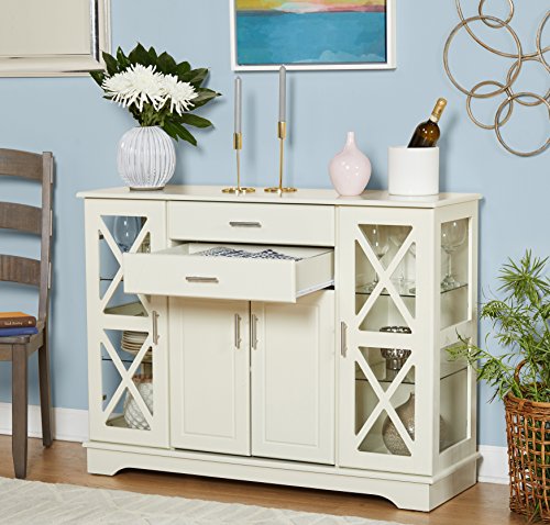 Target Marketing Systems Kendall Dining Buffet Cabinet with Storage, Modern 2-Drawer Kitchen Sideboard Doors, and 2 Adjustable Glass Shelves, 47.25" Inch, Antique White