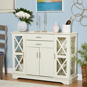 Target Marketing Systems Kendall Dining Buffet Cabinet with Storage, Modern 2-Drawer Kitchen Sideboard Doors, and 2 Adjustable Glass Shelves, 47.25" Inch, Antique White