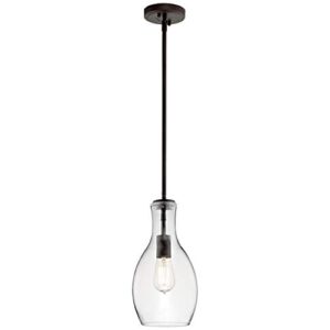 kichler everly 13.75" 1 light hour glass pendant clear glass olde bronze®