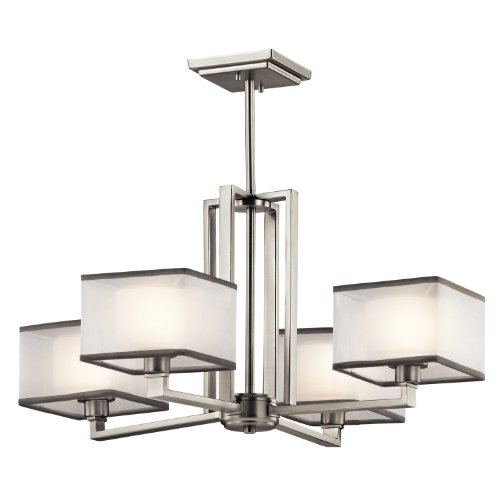 Kichler Kailey 4-Light Chandelier in Brushed Nickel, 24" Transitional Chandelier for Dining Room, Living Room, or Bedroom, (25" W x 13.25" H), 43438NI