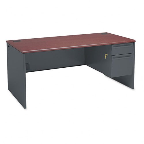 38000 Series Right Pedestal Desk, 66w x 30d x 29-1/2h, Mahogany/Charcoal