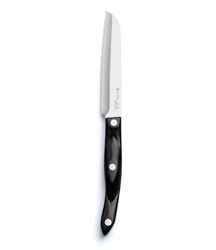 CUTCO Model 3721 Santoku-Style Trimmer with Double-D® serrated edge blades and Classic Dark Brown handles (often called "Black"). Welcome it to your kitchen and you'll soon be hard pressed to function without it. It's the perfect choice for so many recipe