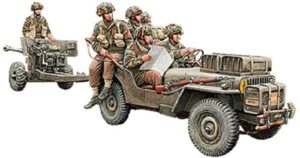 bronco models british 6 person anti-tank gun (airborne) with 1/4 ton truck and crew (1/35 scale)