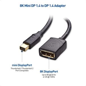 Cable Matters 8K Mini DisplayPort to DisplayPort 1.4 Adapter (Mini DP to DP 1.4) in Black - 8K@60Hz, 4K@120Hz Resolution Ready - Thunderbolt and Thunderbolt 2 Port Compatible