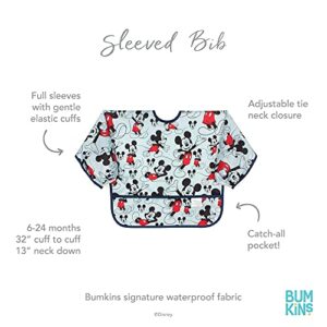 Bumkins Sleeved Baby or Toddler Bib, Smock, Waterproof Fabric, Fits Ages 6-24 Months, Disney Mickey Mouse Classic