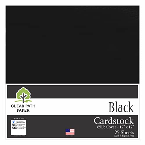 Black Cardstock - 12 x 12 inch - 65Lb Cover - 25 Sheets - Clear Path Paper