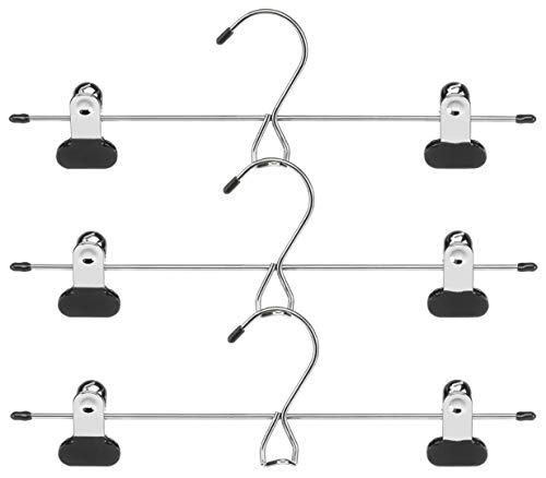 Whitmor 6021-181 Ebony Chrome Add-On Skirt/Slack Hanger, Set of 3 (2 Pack, Silver)