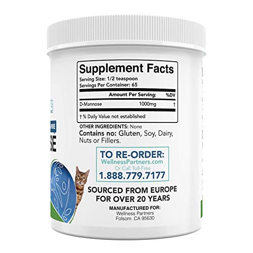 WellnessPartners UTI Pets Pure D-Mannose Non GMO Organic Source Powder 65gram jar