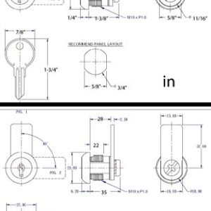 FJM Security 8900A-BLK-KA Disc Tumbler Cam Lock with 1-1/8" Cylinder and Black Finish, Keyed Alike