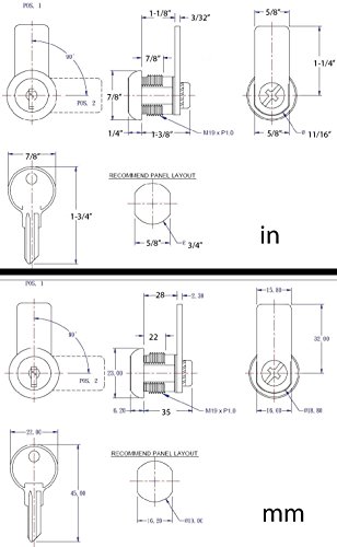 FJM Security 8900A-BLK-KA Disc Tumbler Cam Lock with 1-1/8" Cylinder and Black Finish, Keyed Alike