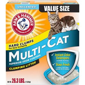 arm & hammer multi-cat clumping litter unscented, 26.3lb