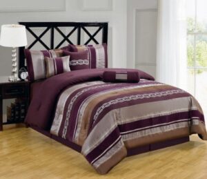 claudia purple king size luxury 11 piece bed-in-a-bag inlcuding comforter, sheets, skirt, throw pillows, pillow shams by royal hotel