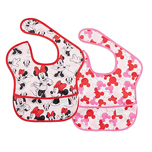 Bumkins Disney Minnie Mouse SuperBib, Baby Bib, Waterproof, Washable, Stain and Odor Resistant, 6-24 Months (Pack of 2) - Classic/Icon