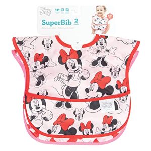 Bumkins Disney Minnie Mouse SuperBib, Baby Bib, Waterproof, Washable, Stain and Odor Resistant, 6-24 Months (Pack of 2) - Classic/Icon