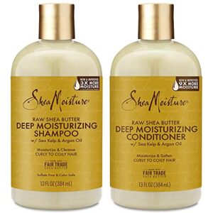 shea moisture raw shea butter shampoo and conditioner set, deep moisturizing with sea kelp & argan oil, sulfate free & silicone free, curly hair products, family size, 13 fl oz (pack of 2)