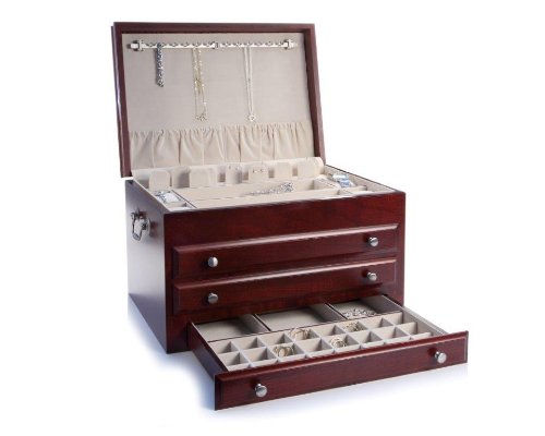 American Chest Company J03M Majestic Solid American Cherry Hardwood Jewel Chest with Rich Mahogany Finish