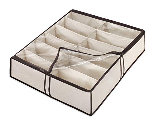 Whitmor Canvas Heavy Duty 12 Section Under Bed Shoe Bag, 23.0x28.0x6.0