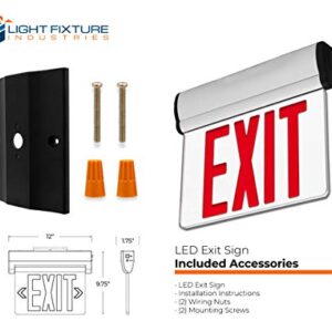 LFI Lights | Edge-Lit Red Exit Sign | Modern Design Brushed Aluminum Housing | All LED | Single-Sided Clear Acrylic Panel | Hardwired with Battery Backup | UL Listed | (1 Pack) | ELRT-R (SC)