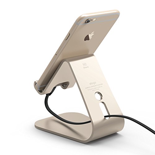 elago® M2 Stand [Champagne Gold] - [Premium Aluminum][Angled for Video Calls][Cable Management] - for all iPhones, Galaxy, and other Smartphones