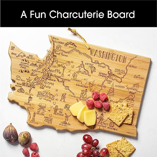 Totally Bamboo Destination Washington State Shaped Serving and Cutting Board, Includes Hang Tie for Wall Display