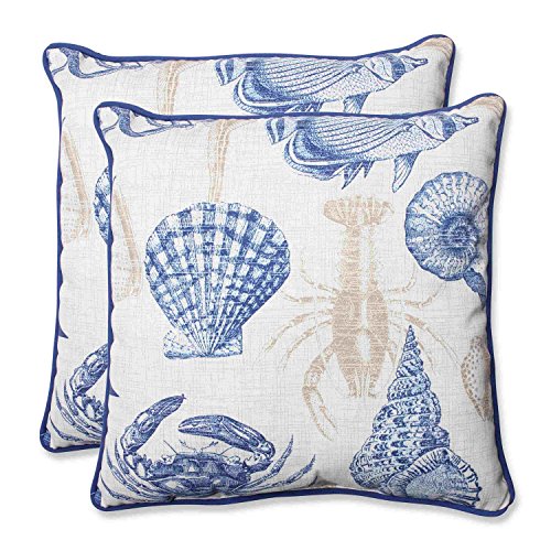 Pillow Perfect Outdoor/Indoor Sealife Marine Throw Pillows, 18.5" x 18.5", Blue 2 Count