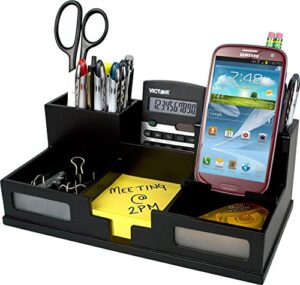 victor wood desk organizer with smart phone holder, midnight black, 9525-5