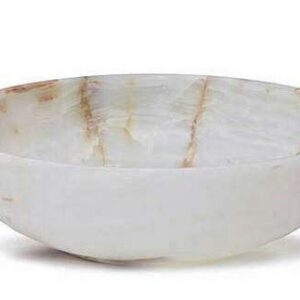 Khan Imports Large White Onyx Stone Bowl, Decorative Marble Fruit Bowl Centerpiece - 12 Inch