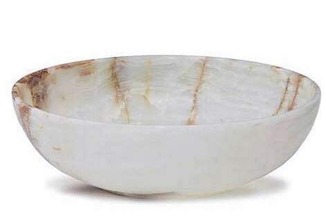 Khan Imports Large White Onyx Stone Bowl, Decorative Marble Fruit Bowl Centerpiece - 12 Inch