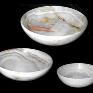 Khan Imports Large White Onyx Stone Bowl, Decorative Marble Fruit Bowl Centerpiece - 12 Inch