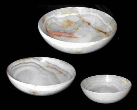 Khan Imports Large White Onyx Stone Bowl, Decorative Marble Fruit Bowl Centerpiece - 12 Inch