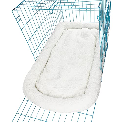 Long Rich HCT ERE-001 Super Soft Sherpa Crate Cushion Dog and Pet Bed, White, By Happycare Textiles, Standard style, 24 x 18 inches