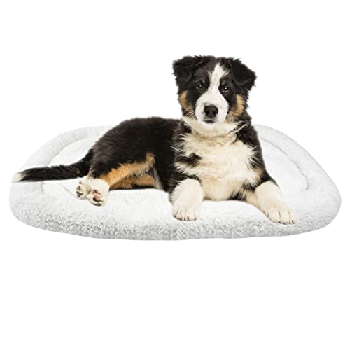 Long Rich HCT ERE-001 Super Soft Sherpa Crate Cushion Dog and Pet Bed, White, By Happycare Textiles, Standard style, 24 x 18 inches