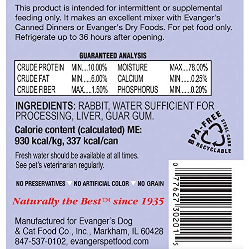 Evanger's Grain-Free Single Protein Game Meats for Dogs & Cats, Rabbit, 12.8 OZ, Pack of 12